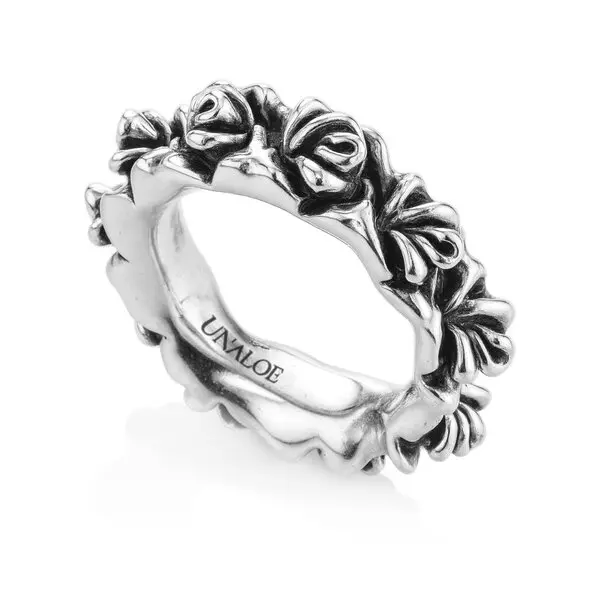 UNALOE Black Rose Crown Ring In Sterling – Handmade Statet Ring - Silver