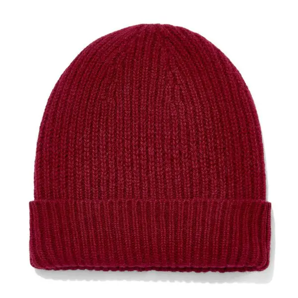 PAUL JAMES KNITWEAR 100% Cashmere Ribbed Beanie Hat Claret - Red