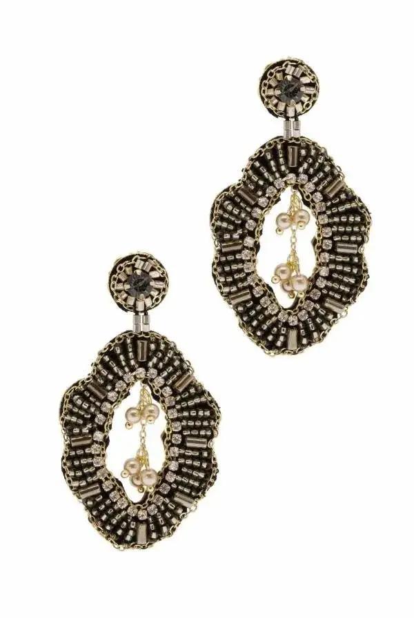 Saachi Rococo Beaded Statet Earring - Black