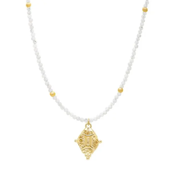 SEVEN SAINTS White / Gold Gemini Gemstone Choker Necklace, White Moonstone, Gold Plated - White/gold