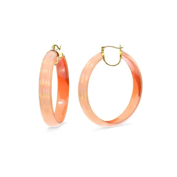GOLD & HONEY Large Iridescent Lucite Hoop Earrings With Enamel Detail - Orange