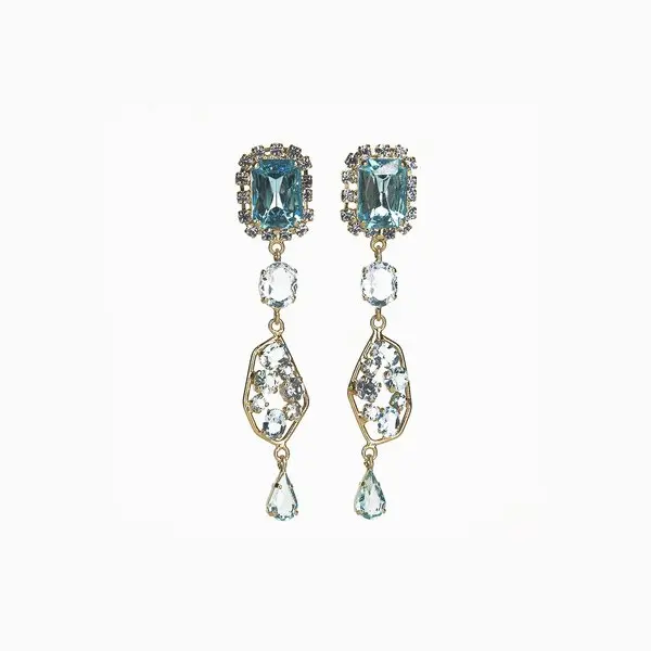 ADDICTED2 Blue / Gold Nuvole Di Cristallo Earrings With Light Blue Crystals Gold Plated - Blue/gold
