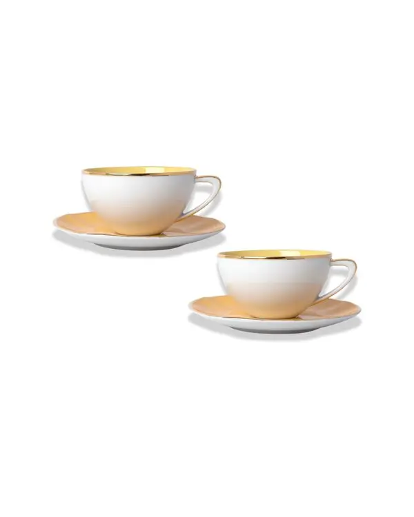 Mojjere Fine Porcelain Set Of 2 Tea Cups & Saucers - Orange