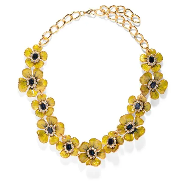 THE PINK REEF Floral Necklace With European Crystals - Yellow