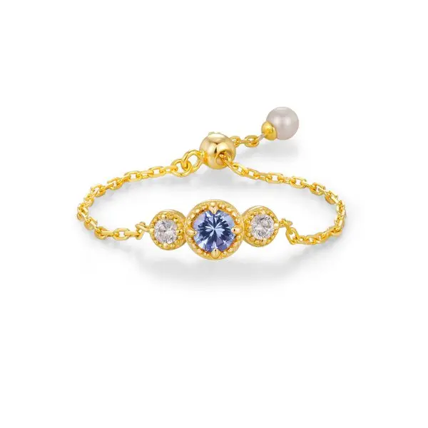 AZURA JEWELRY NEW YORK Birthstone Chain Ring Yellow Vermeil December Tanzanite - Gold