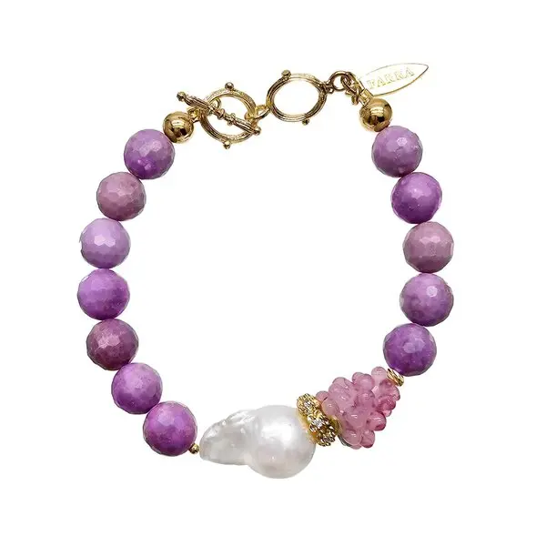 FARRA Sugilite Gemstone With Baroque Pearl And Raspberry Bracelet - Purple