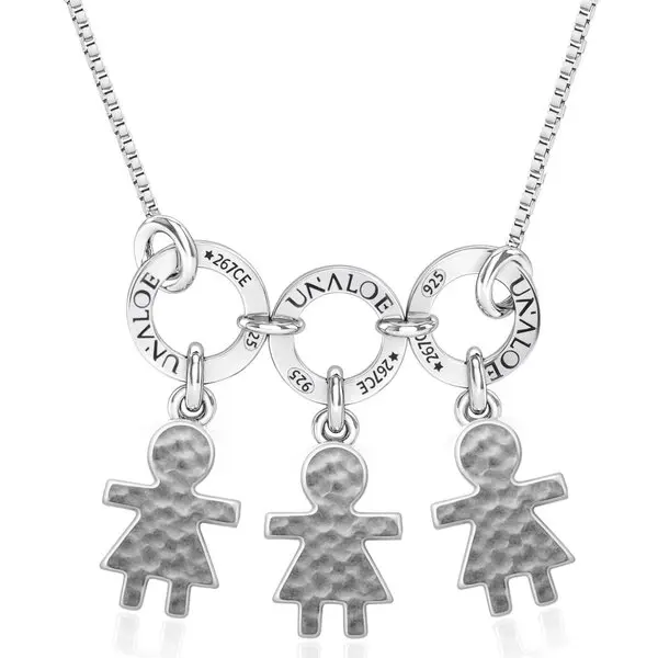 UNALOE Sterling Necklace With Three Child Silhouette Charms – Personalised Family Keepsake Pendant Jewellery - Silver