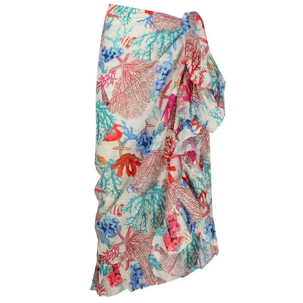 Loveist Store Lalla Summer Printed Ruffle Pareo - Orange/red