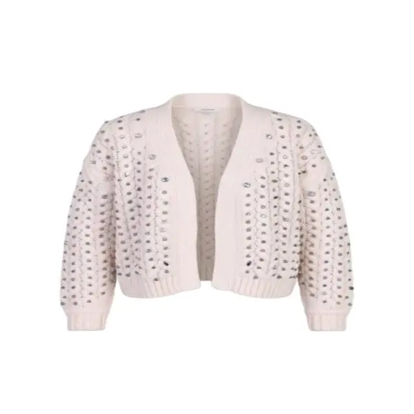 Saachi Cable Knit Ivory Cardigan Gemstone Pattern - White