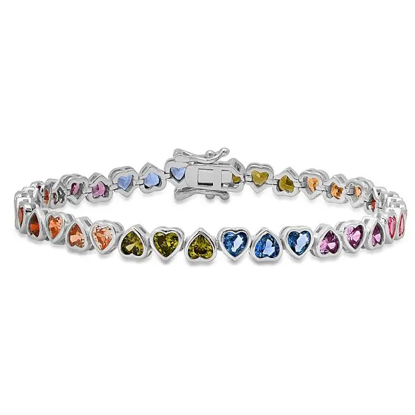 KYLIE HARPER Bezel-set Multi Color Heart Tennis Bracelet In Sterling - Silver