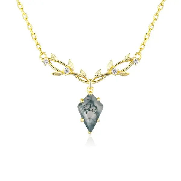 AZURA JEWELRY NEW YORK Elven Entwine Moss Agate Necklace Yellow Vermeil - Gold