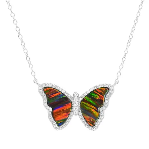 KAMARIA Black / Silver Opal Butterfly Necklace With Stripes Black & Silver - Black/silver