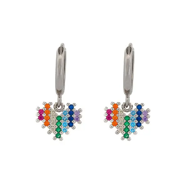 EBRU JEWELRY Sparkly Pave Heart Earring Colorful - Silver