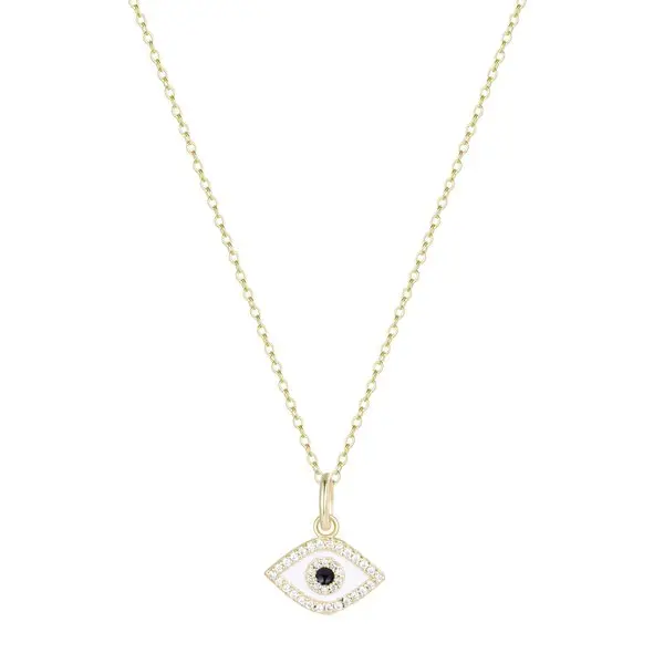 KAMARIA Evil Eye Enamel Charm Necklace - White