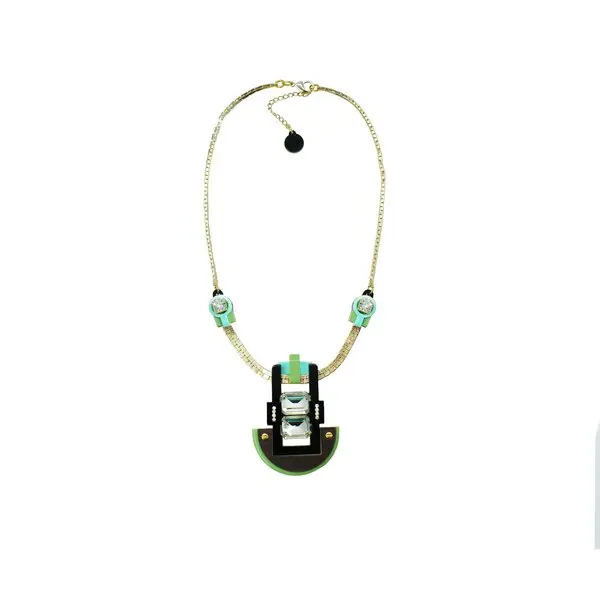 GISSA BICALHO Handmade Acrylic Necklace Choker With Mirrored Rectangular Stone - Green
