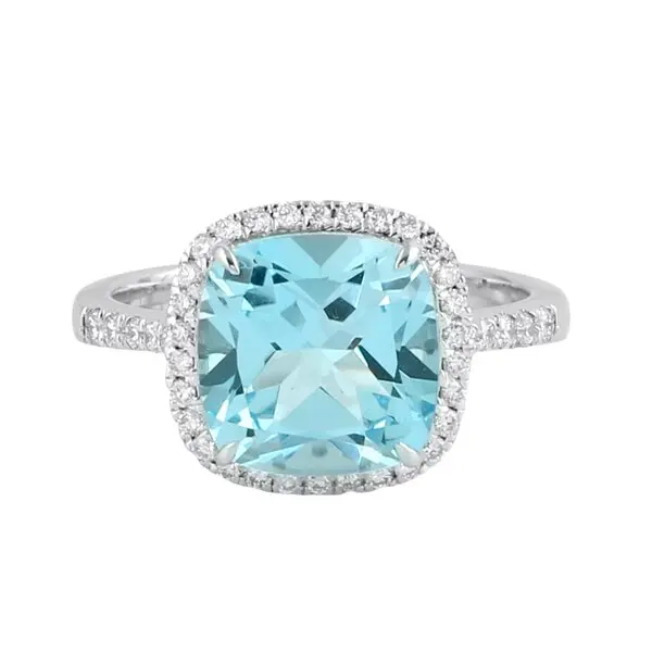 ARTISAN White / Blue 14k White Gold Blue Topaz & Diamond Halo Solitaire Ring - White/blue