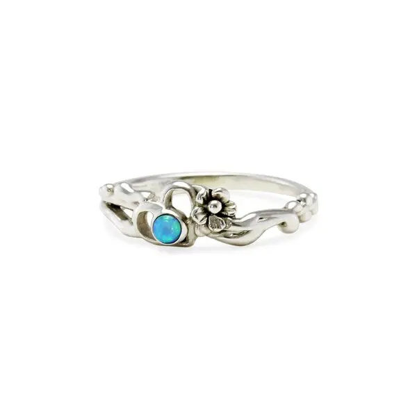 ISLA SILVER Blue / Silver Sterling Silver Opal Dainty Flower Ring - Blue/silver