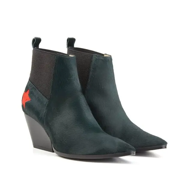 ROSAMUND MUIR LONDON Felixa Dark Calf Hair With Red Star Ankle Boots - Green
