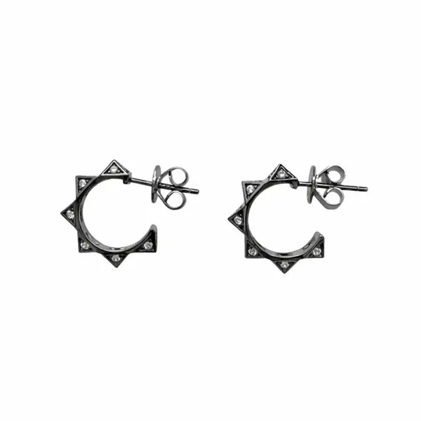 JAGGED HALO JEWELRY Ayla Huggie Hoop Earrings Rhodium - Black