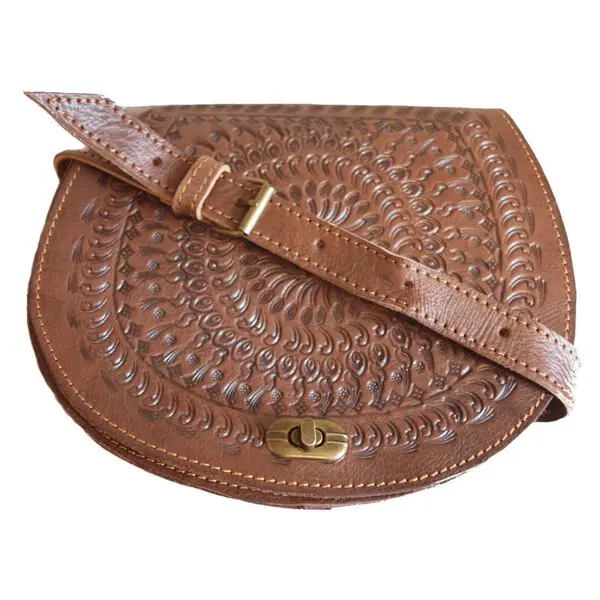 BERBER LEATHER The Temara Embossed Saddle Bag - Brown