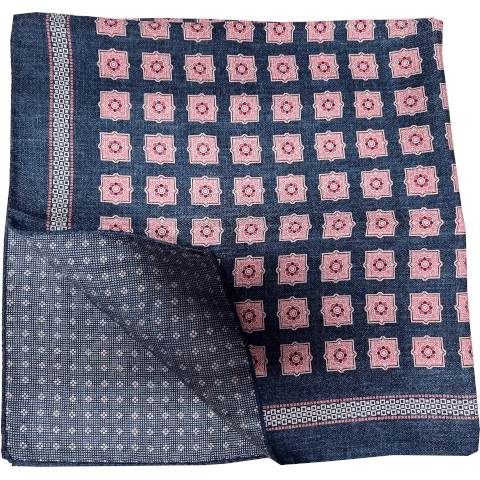 LAZYJACK PRESS Double Sided Italian Silk Bloom Scarf - Blue