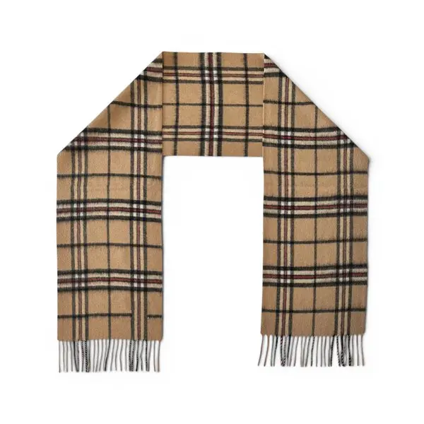 LOOM & COVE Neutrals Camel Thomson 100% Lambswool Tartan Scarf - Beige