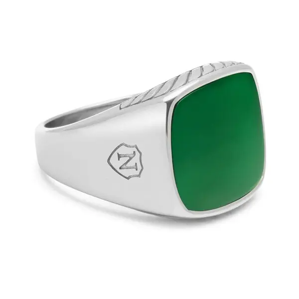 NIALAYA JEWELRY Silver / Green Gentle Silver Signet Ring With Green Agate - Silver/green