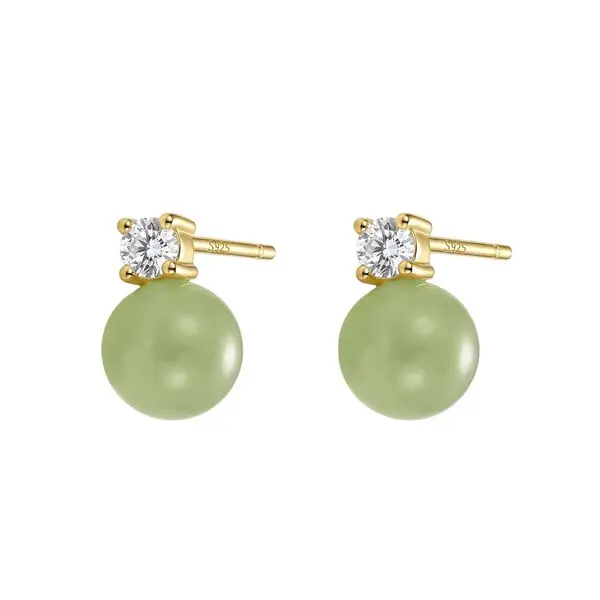 SEREE Esther Jade & Zircon Stud Earrings - Green