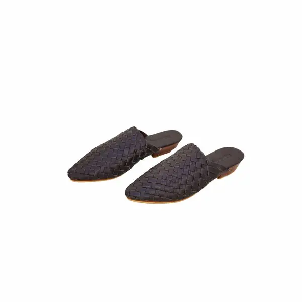 Pink Haley Maisie Leather Woven Mule In Dark - Brown
