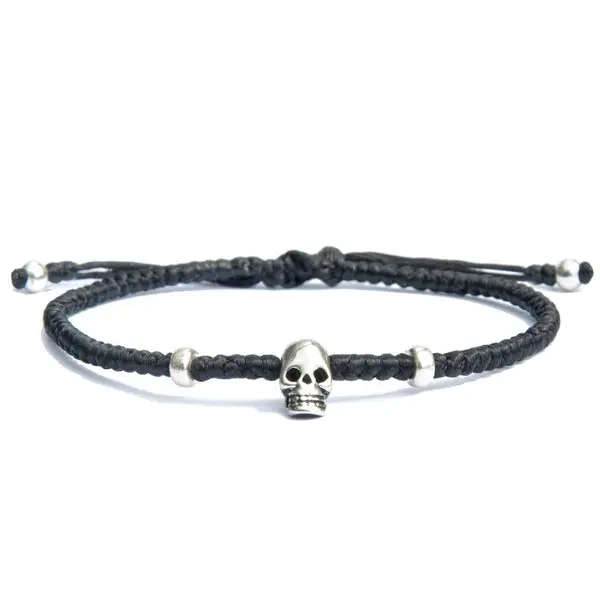 HARBOUR UK Sterling Silver & Vegan Cord Skull Bracelet - Black
