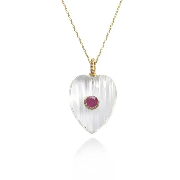 HYE JANE JEWELRY White / Pink Amie Clear Quartz With Ruby Heart Pendant - White/pink