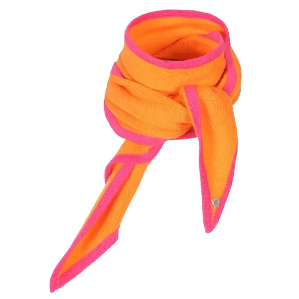TIRILLM Ayla Small Neck Scarf In Soft Pure Cashmere, Orange With Hot Trimming - Pink