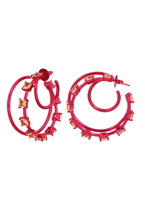 LAVANI JEWELS Motoko Fuchsia Triple Hoops - Pink