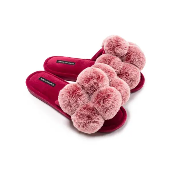 PRETTY YOU Dolly Fun Pom Slider Slippers - Red