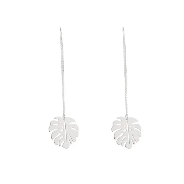 Oana Savu Sterling Monstera Leaf Dangle Chain Earrings - Silver