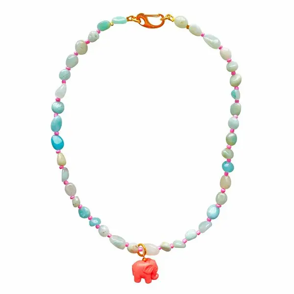 SMILLA BRAV Elephant Necklace Simson Aventurine - Gold