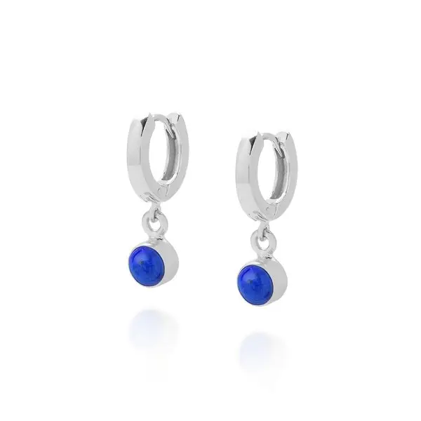 NELLOU JEWELLERY Blue / Silver Gem Hoop Birthstone Earrings September Sterling Silver Lapis - Blue/silver