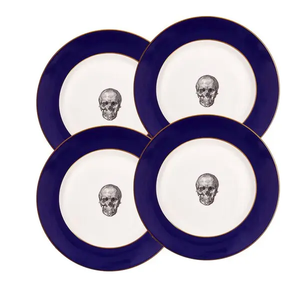 MELODY ROSE LONDON Cobalt Skull Set Of Four Dinner Plates - Blue