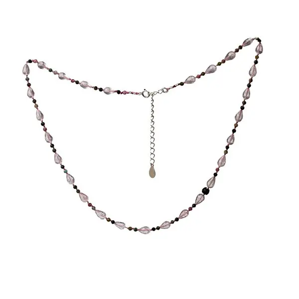 AMONTA Pink / Silver Rose Quartz & Tourmaline Silk Necklace – Mist - Pink/silver