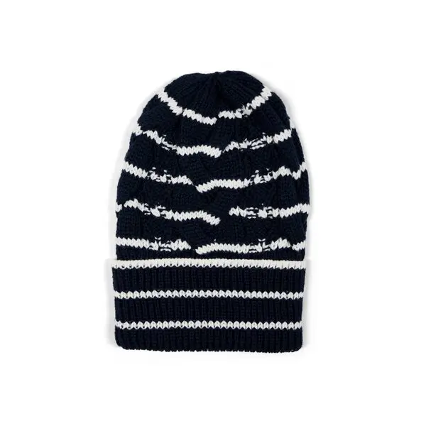GIGI KNITWEAR Cable Hat In Navy & Ivory Stripe - Blue