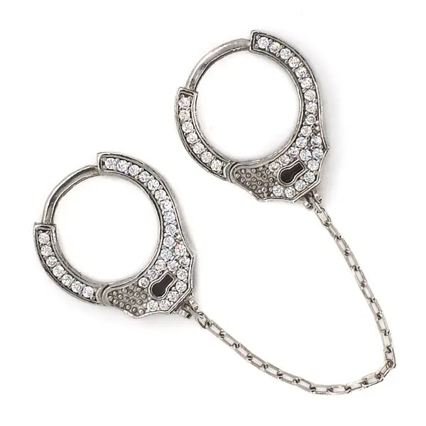 EBRU JEWELRY Sterling & Diamond Handcuff Design Earring - Silver