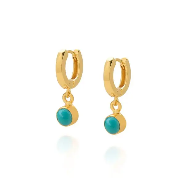 NELLOU JEWELLERY Gem Hoop December Birthstone Earrings Gold Plated Sterling Silver Turquoise - Blue