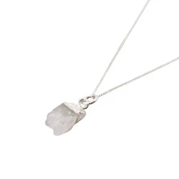 HARFI White / Silver Raw Moonstone Sterling Silver June Birthstone Necklace - White/silver