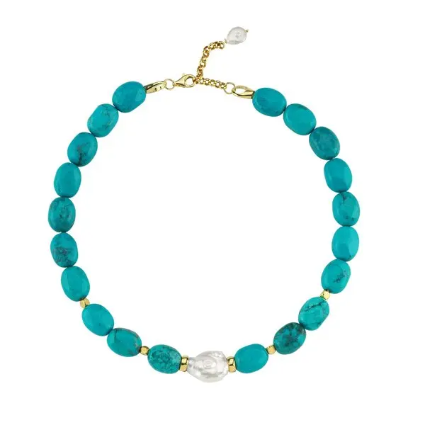 LINYA JEWELLERY Kallisti Baroque Pearl Turquoise Necklace - Gold