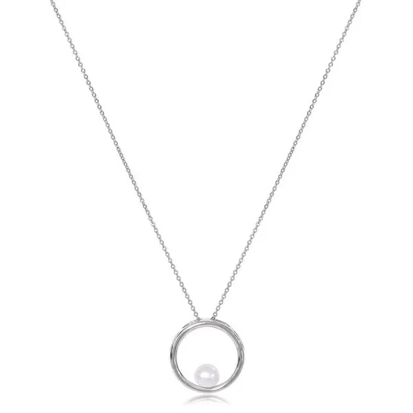 PEARLS OF THE ORIENT ONLINE White / Silver Credo Silver Circle Pendant With Cultured Freshwater Pearl - White/silver