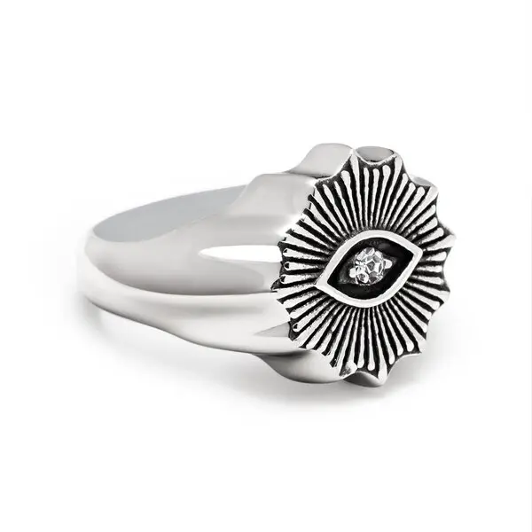 NIALAYA JEWELRY Vintage Evil Eye Ring With Clear Crystal - Silver