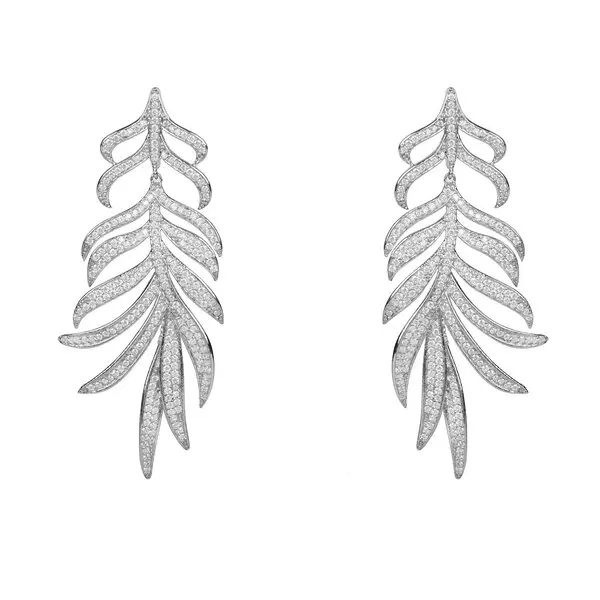 LATELITA White / Silver Feathered Leaf Statet Drop Earrings Silver - White/silver