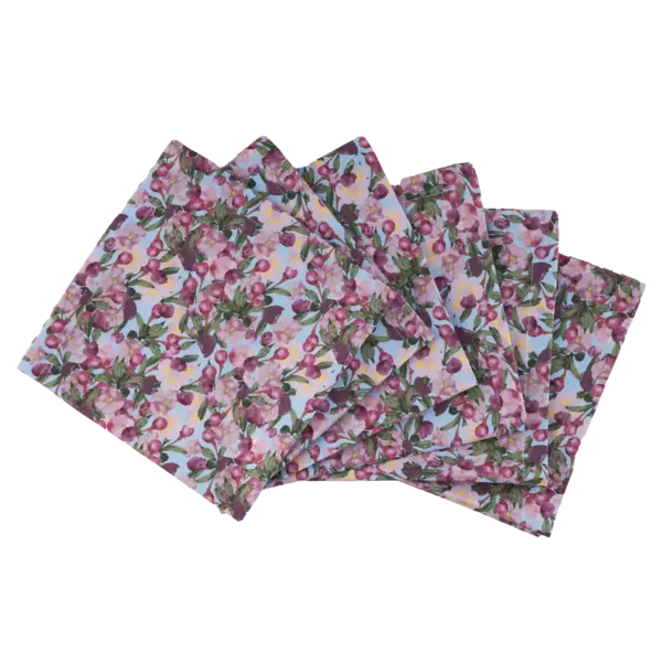 SOPHIE WILLIAMSON DESIGN Blue / Pink Set Of Six Napkins In Romantic Pink Cherry Blossom Flower Print On Blue - Blue/pink