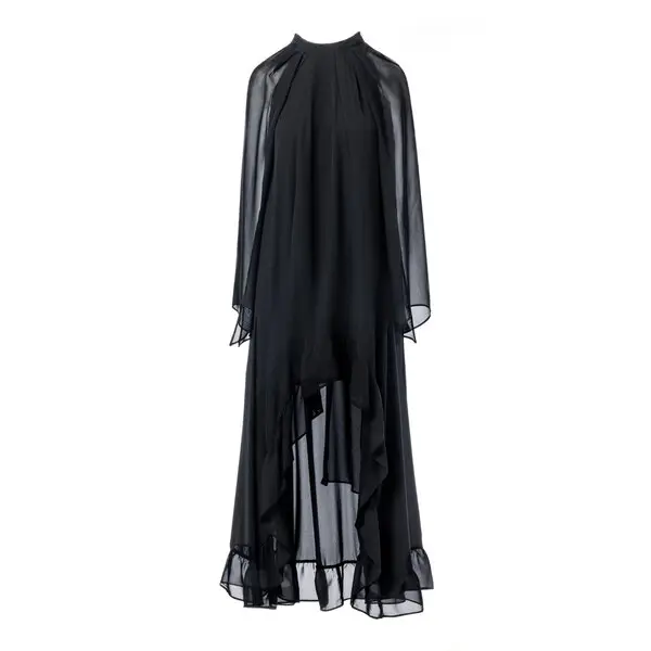 CONCEPT A TROIS Long Dress With Semi Transparent Sleeves And A Slight Train - Black