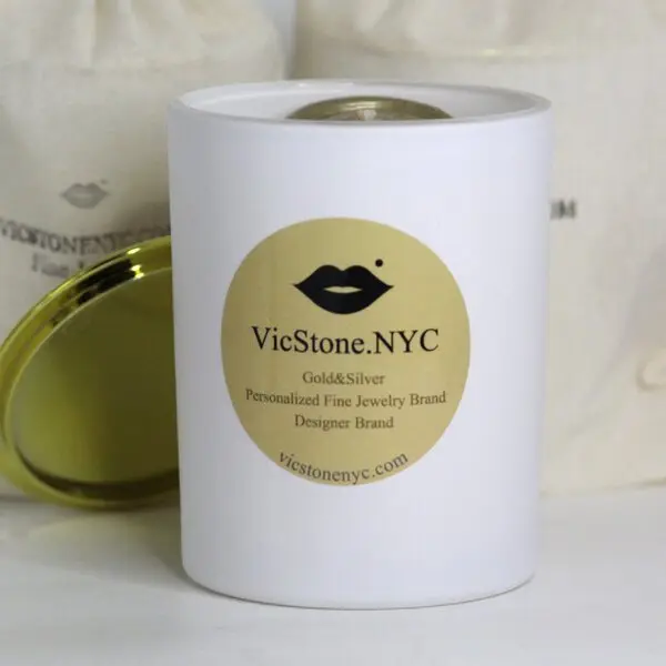 VICSTONENYC FINE JEWELRY Strong Fragrance Cactus Flower & Jade Incense Wood Wick Soy Candle Handmade By - White